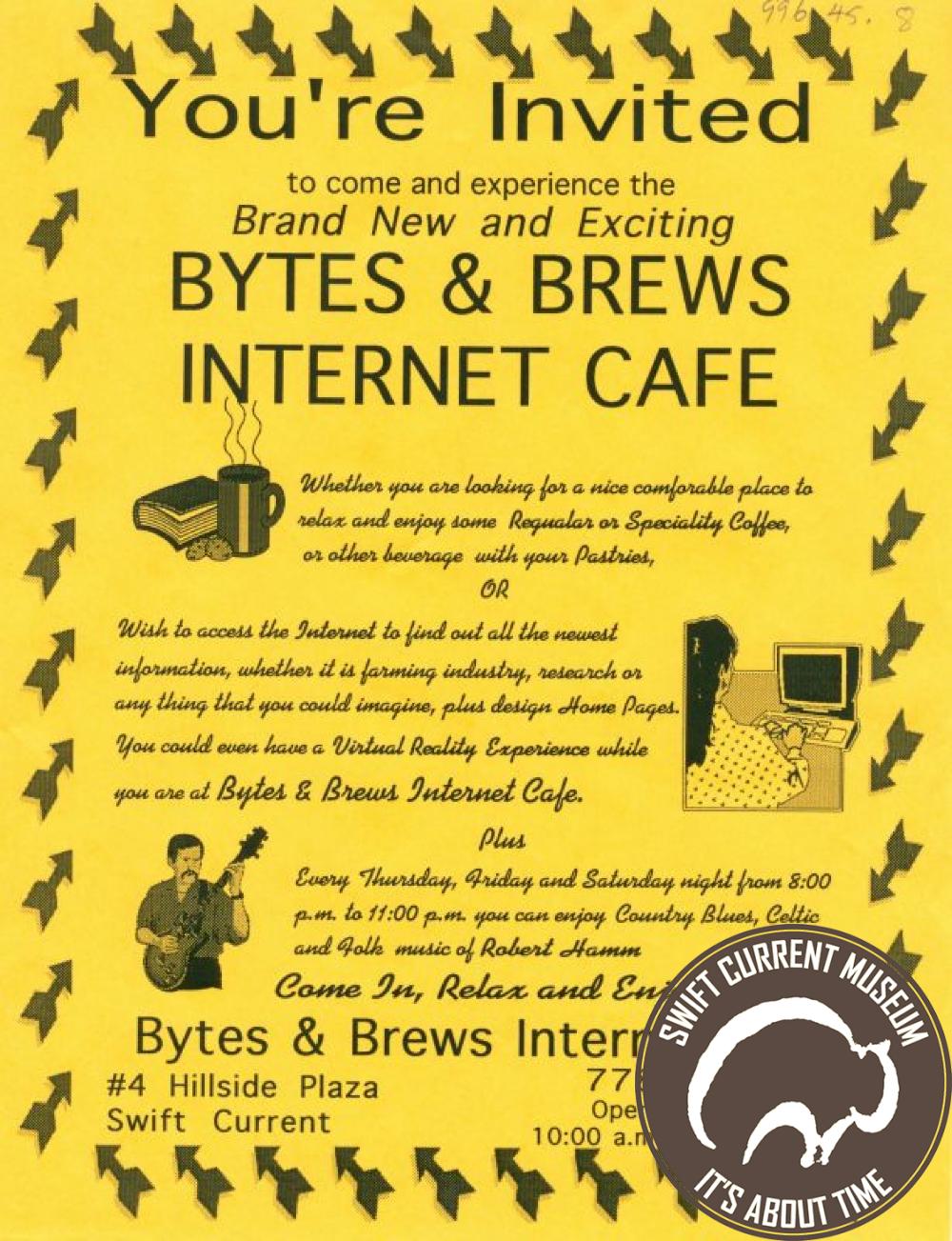 Swift Current Museum : Artefact : Bytes & Brews Internet Cafe Pamphlet ...